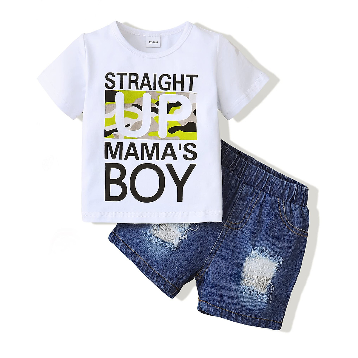 18 Months Boy Clothes Toddler Boy Clothes Little Boy Clothes Short Sleeve White T-Shirt Denim Shorts Set Toddler Boy Summer Outfits 18-24 Month Boy Clothes