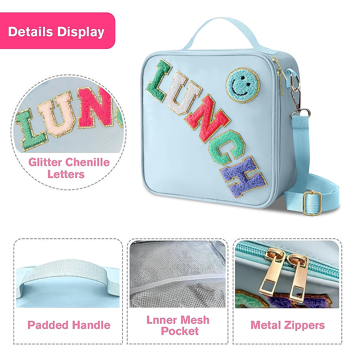 CCidea Lunch Box for Men Women Adults, Portable Insulated Lunch Bag for Office Work School, Reusable Zippered Bento Lunch Box for Kids (Tiffany Blue)
