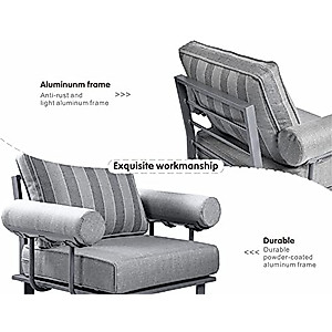 ovios Patio Dining Chairs Outdoor Chair High Back Aluminum Sofa Porch Chairs with Thick Cushion for Yard, Garden, Backyard (Black-Grey Stripe)