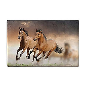 Premium Ultra Soft Durable Thick Area Rug - Luxury Fashion Non-Slip Animal Running Wild Horse Designs Large Rugs Bedside Mats Home Decor Carpet for Bedroom Nursery Living Room Playroom