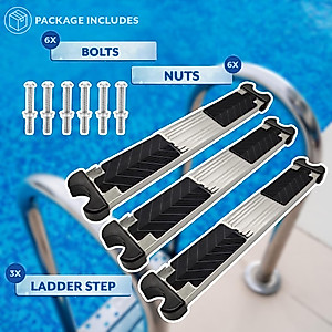 Poolzilla 3 Pack Pool Ladder Replacement Step, Stainless Steel Treaded Design, 18.35" x 1.7"