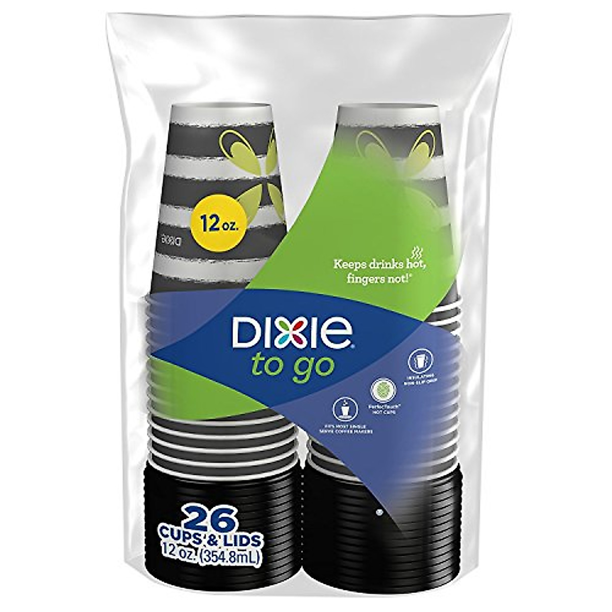 Dixie Go Perfectouch Paper Cups and Lids, Pack of 2-52 Count, 12 Ounce (2 Packs of 26
