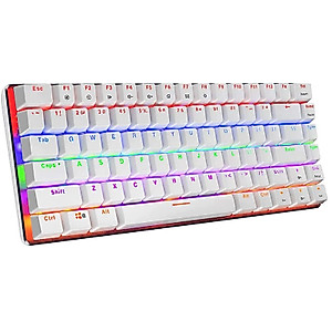 LexonElec Wireless Mechanical Keyboard,Two Mode BT5.0/USB-C 82 Keys Bluetooth Mechanical Keyboard,Rainbow LED Backlit,Compact Gaming Keyboard for Windows Mac PC Gamer(White)