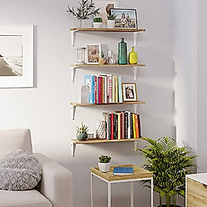 Wallniture Arras Floating Shelves for Wall Storage, Bookshelf for Living Room, Bedroom Shelves, 24" Bathroom Shelf, Kitchen Organization, Burnt White Brackets, Set of 4