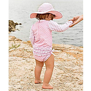 RuffleButts® Baby/Toddler Girls Pink Polka Dot and Pink Stripe Reversible Swim Hat - 0-12m