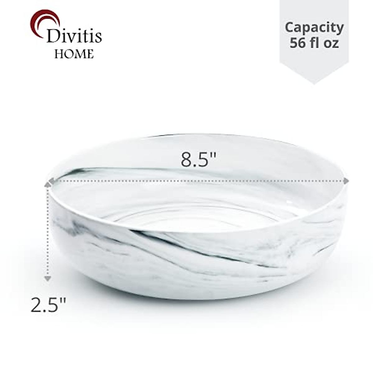 Divitis Home Fusion Pasta Salad Bowls set of 4, 56 fl oz, 8.5 inches, black porcelain (plates and bowls set; salad bowls; serving bowls; pasta bowls)