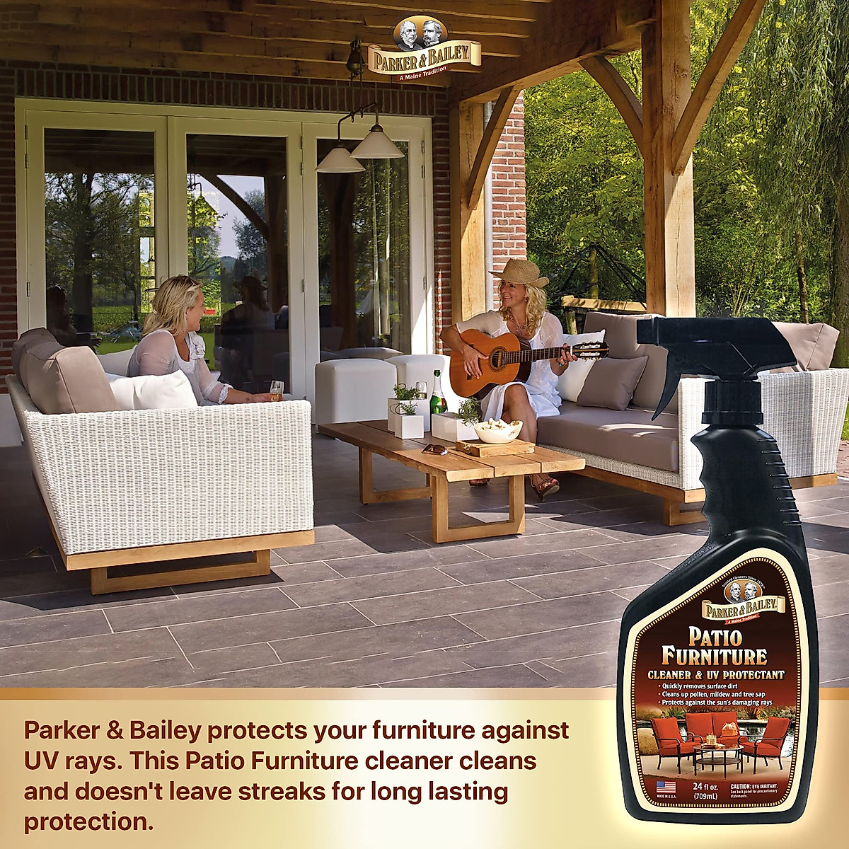 PARKER & BAILEY Patio Furniture Cleaner - Outdoor Furniture Cleaner UV Protectant Outdoor Patio Cleaner Spray Clean Outdoor Cushions Fabric Cleaner for Furniture Upholstery Stain Remover