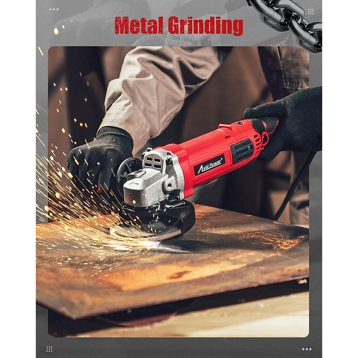 AVID POWER Angle Grinder 4-1/2 Inch 8.0 Amp 1000W Electric Grinder Tool 7-Variable-Speed Metal Grinder, 11,500 RPM, Paddle Switch with Lock-on Button, Cutting & Grinding Wheels and Side Handle