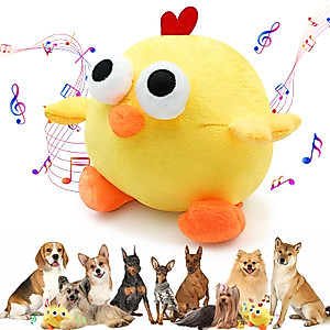 Dcoinc Interactive Dog Toys, Squeaky Dog Toys with Interactive Dog Ball, Crazy Chicken Dog Toy with Music, Washable Dog Chew Toys Pet Plush Toys for Puppy/Small/Medium/Large Dogs Chasing