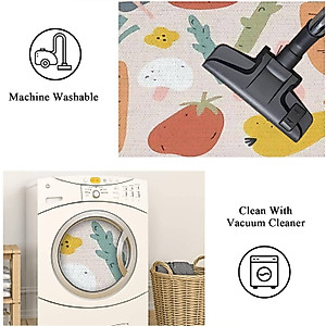 Boho Area Rug Vegetables Collection Set Illustrations Veggies Fruit Trendy Earthy Play Mat Runner Carpet Minimalist Room Decor Indoor Outdoor Woven Rug Entryway Laundry Room Bedroom Rug 3x5'