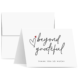 Beyond Grateful – Thank You So Very Much! w/Small Red Heart – Elegant Greeting Cards for Wedding, Christmas, Valentine’s, Bridal Shower, Anniversary – Blank Inside | 4.25 x 5.5” | 10 per Pack