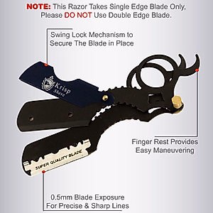 Professional Straight Razors For Men, Barber Razors Straight Edge Razor Kit For Close Shaving - Beard Cut Throat Finger Razor Safety Shavette With 10 Shaving Blades By Krisp Beauty (Black)