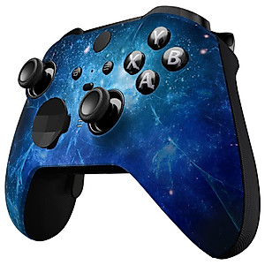 eXtremeRate Blue Nebula Replacement Faceplate Cover for Xbox One Elite Controller Series 2 (Model 1797), Soft Touch Front Housing Shell Case & Accent Rings for Xbox Elite Series 2 Core Controller