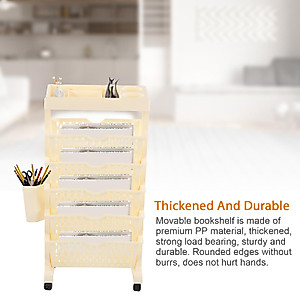 Yosoo Movable Bookshelf Cart, Rolling Utility Cart 6 Tier Large Capacity Thickened Multifunctional Rolling Book Rack Storage Trolley Rolling Bookshelf with Wheel for Deskside Living