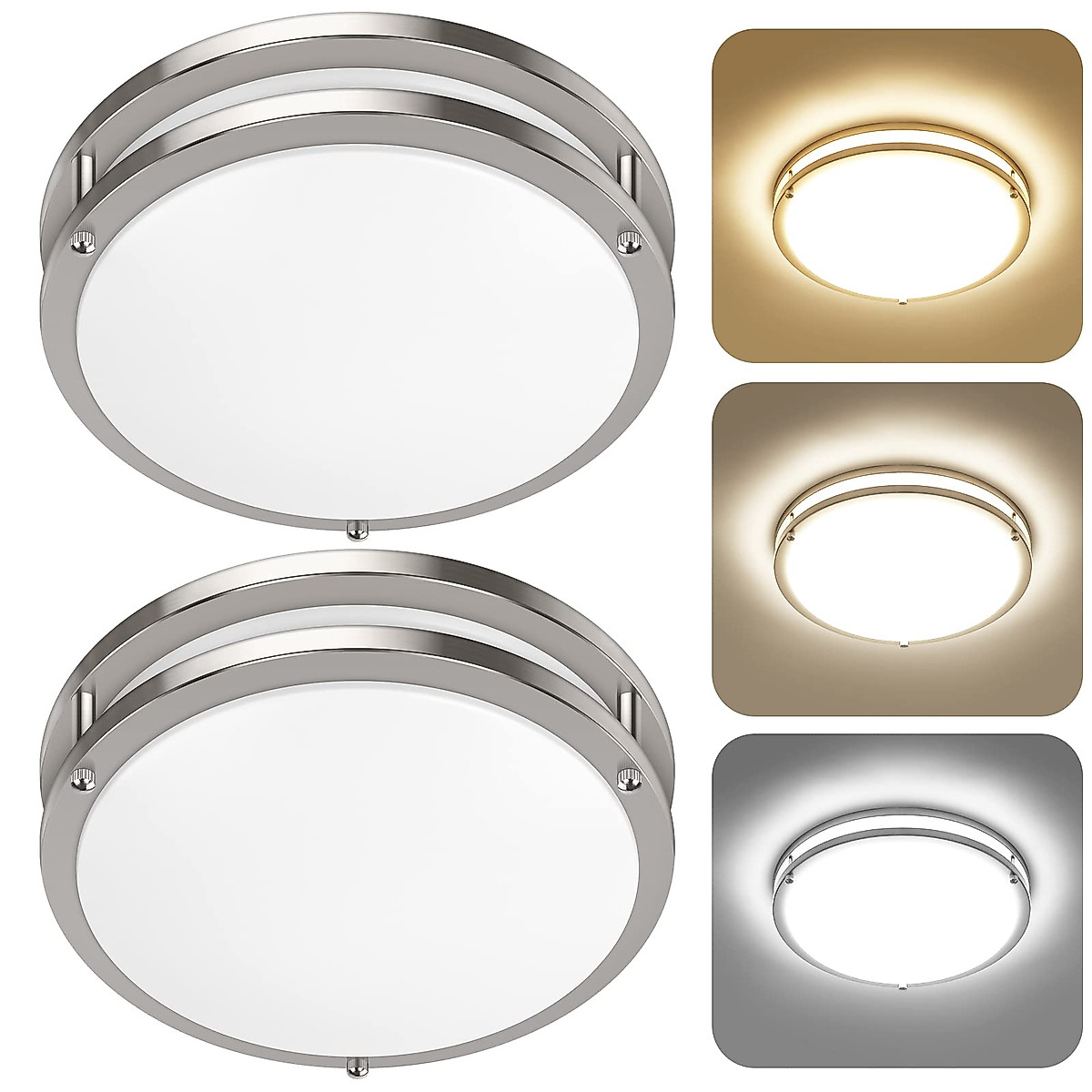 2-Pack 36W LED Ceiling Light Fixture (450W Equiv), 12IN Modern Flush Mount Ceiling Lights, Dimmable Ceiling Lamps Super Bright 3000LM, 3000K/4000K/5000K Adjustable for Bedroom Kitchen Bathroom Hallway