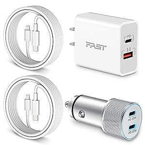 iPhone 14 13 Fast Charger [Apple MFi Certified], LUOSIKE 40W 2Port USB-C Car Charger + 20W USB C Wall Charger Block + 2 X 6FT Lightning Cable Fast Charging for iPhone 14 13 Pro Max Mini 12 11 XS, iPad