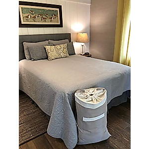 Over The Door Hanging Laundry Hamper Bag - Beautiful Linen - Drawstring Closure With Carry Strap - HOOKS NOT INCLUDED*