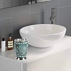 nu steel Iceberg Collection Decorative Makeup Brush Cup Holder Tumblers for Bathroom Countertops, Desk, Dorm, and Vanity, Aqua Mosaic Finish