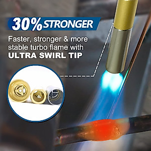 Propane Torch Head with 3 Nozzles Tips - MAPP MAP Gas Trigger Start Welding Torch Head lighter Self Ignition Igniter Adjustable Knob Continuous Flame Lock for Sous Vide Soldering Brazing Wood