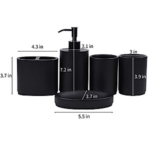 ZEXZEN Bathroom Accessories Set 5 Piece, Matte Black Bathroom Sets Accessories with Soap Dispenser,Toothbrush Holder,Soap Dish,Tumbler Cup,Resin Bathroom Gift Set (Matte Black)