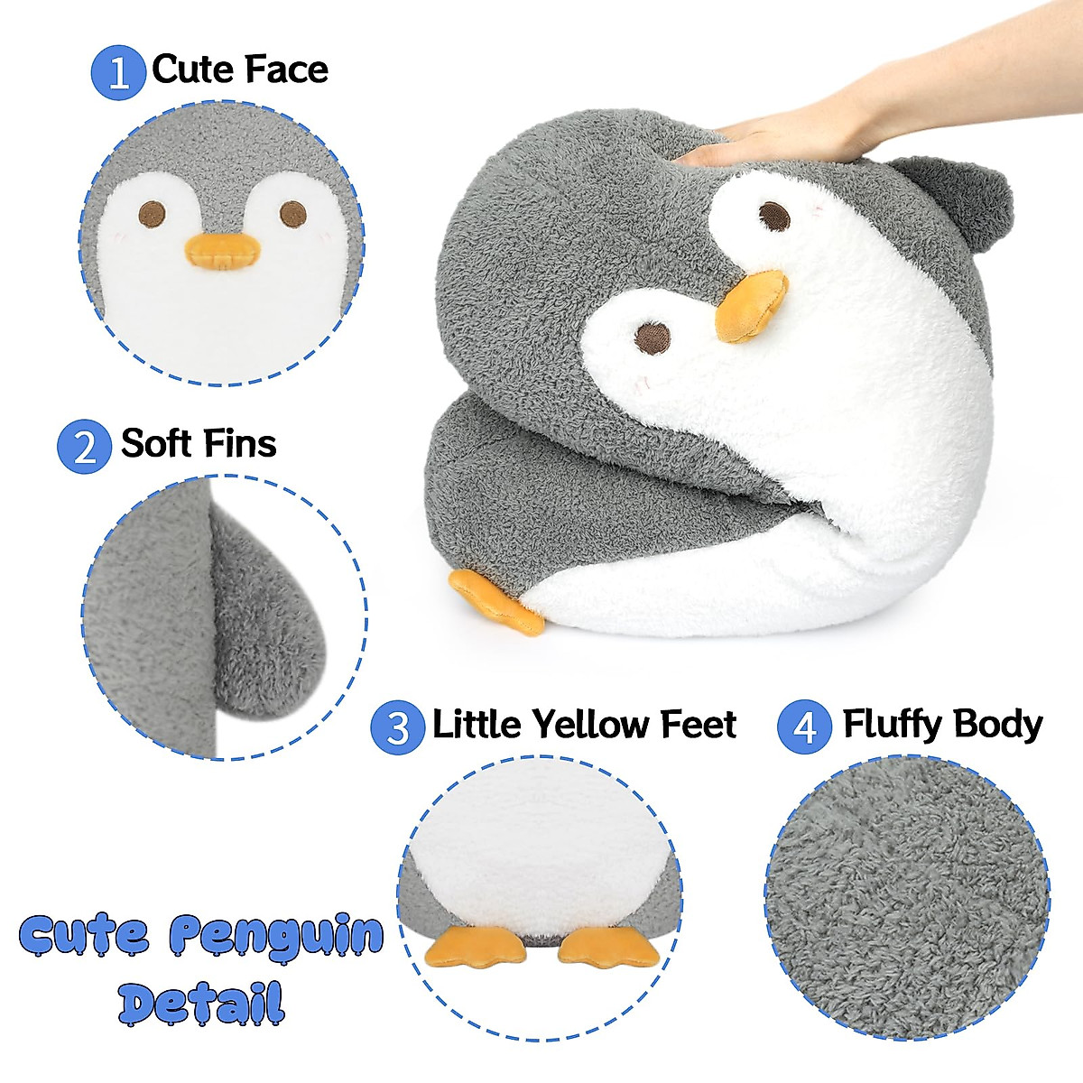 Leokawin Long Penguin Plush Body Pillow, Cute Cartoon Penguin Stuffed Animals Doll, Soft Long Penguin Plush Toys, Kawaii Stuffed Penguin Plushie Throw Pillow Gift for Kids Boys Girls