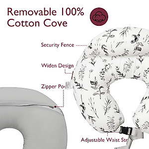 Momcozy Original Standard Size Nursing Pillow, Ergonomic Breastfeeding Pillows with Security Fence for Baby, Adjustable Waist Strap and Removable Cotton Cover, Ink Painting