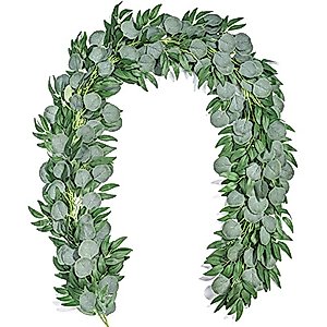 10 Pcs 6.2 Feet Artificial Silver Dollar Eucalyptus Leaves Garland with Willow Vines Twigs Leaves String for Doorways Greenery Garland Table Runner Garland Indoor Outdoor.…