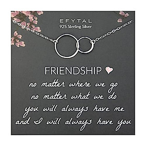EFYTAL Friendship Necklace, Two Circle Sterling Silver Necklace for Women, Gifts for Friends Female, Best Friend Necklaces for Women, Bff Gifts for Women, Best Friend Jewelry for Women