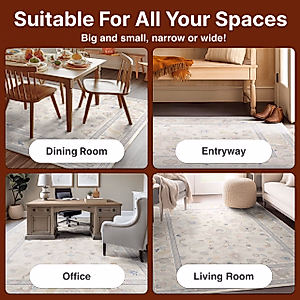 Well Woven Ushak Konya Cream 6' x 9' Area Rug for Large Living Room and Dining Room - Updated Traditional Boho Design, Easy Clean, Floor-Friendly Backing