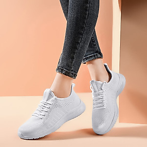 Lamincoa Womens Walking Tennis Shoes Slip On Lightweight Athletic Comfort Casual Memory Foam Sneakers for Work Gym Running Nursing White US 8.5