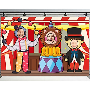 Circus Troup Photo Banner Backdrop Background Photo Booth Props Pretend Play Party Game Clown Lion Theme Decor for Kid Carnival Circus Party 1st Birthday Party Baby Shower Favors Supplies Decorations