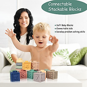 8PCS Montessori Toys for Babies,Teething Toys for Babies 0-6 Months 6-12 Months, Early Educational Learning Stacking Tower, Sensory Toys for Toddlers 1-3, Soft Rings Stacker & Teethers(mushroom)