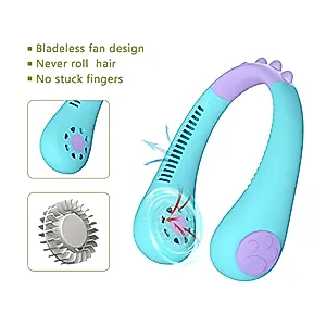 Portable Neck Fan for Kids, Rechargeable, Personal Cooling Mini Fan, Wearable Bladeless Fan, 3 Speeds, USB Hanging Around Neck Fan for Outdoor Travel