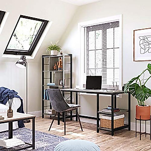 VASAGLE Computer Desk, 55.1-Inch Wide Home Office Desk for Study, Writing Desk with 2 Shelves on Left or Right, Steel Frame, Industrial, Greige and Black ULWD55MB