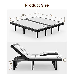 cebihy Adjustable Bed Frame, Adjustable Bed Base Split King for Stress Management, Zero Gravity Base, Head and Foot Incline with 3-Speed Massage, Anti-Snore, and Memory Pre-Sets(2pcs)