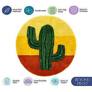 Beyond Deco Cactus Rug 35” Inches, Handmade Tufted Round Aesthetic Area Rugs, Fluffy & Preppy Home Decor Design, Perfect for Living Room, Bedroom, playroom Soft Cool Floor Carpet