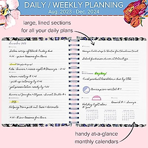 Vera Bradley Hardcover Daily Planner 2023-2024, Spiral Planner Dated August 2023 - December 2024, Jumbo Size Cute Planner, Weekly Planner with Monthly Calendar, Stickers, & Pockets, Sea Air Floral