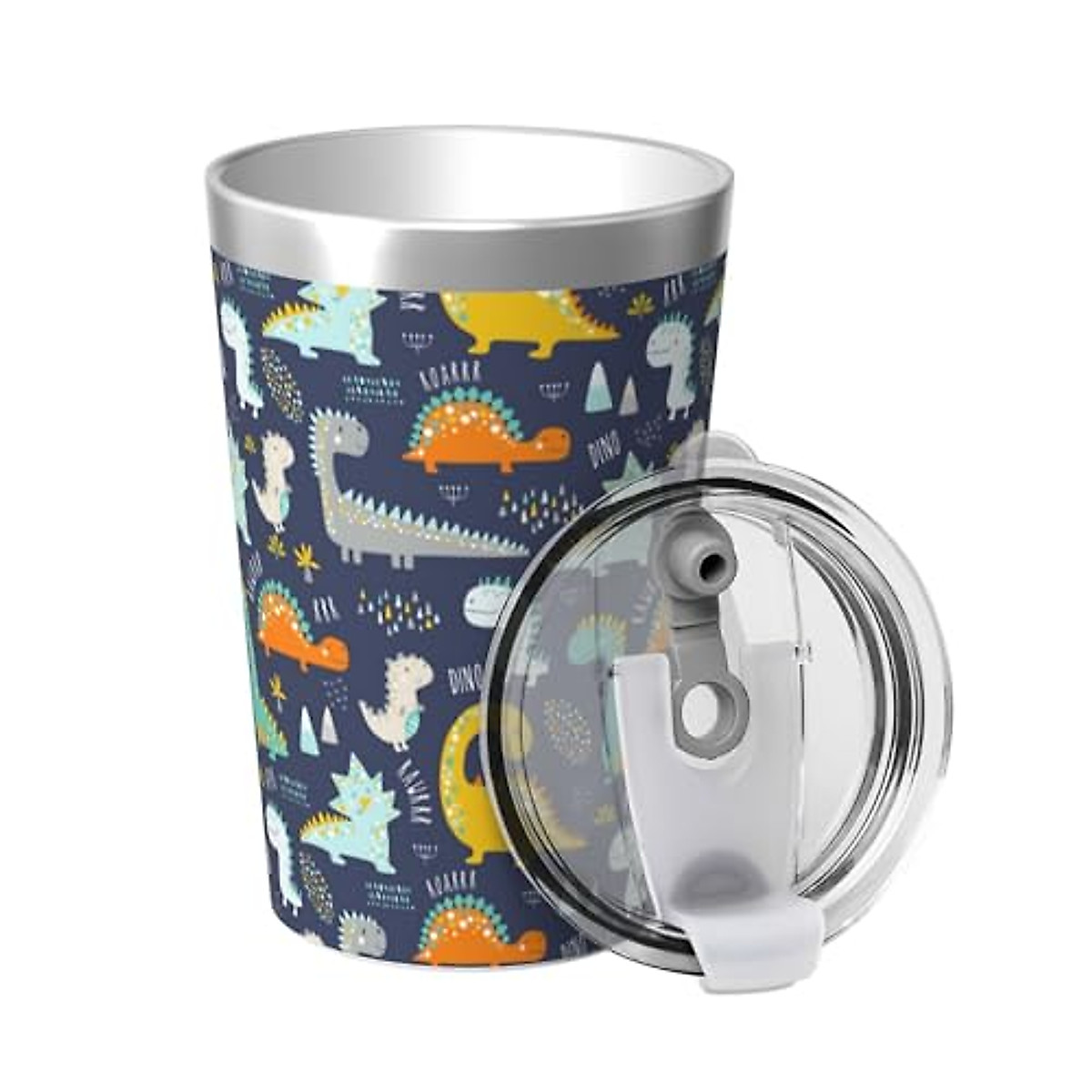 Colorful Cute Dinosaur Animal Lover Gifts - 12OZ Travel Coffee Cup Insulated Coffee Mug With Lid Stainless Steel Tumbler with Double Wall - Thermal Cup for Hot & Cold Drinks