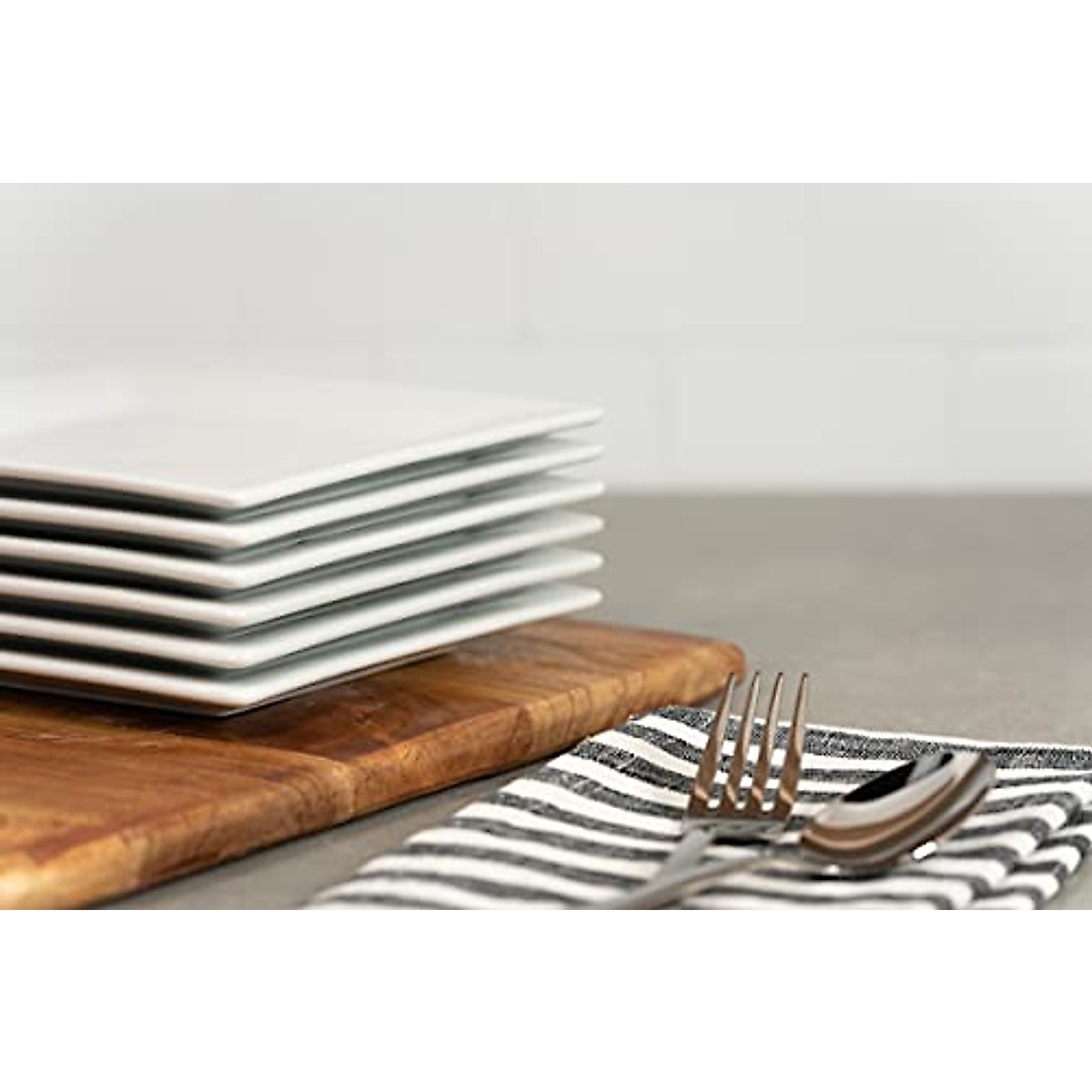 10 Strawberry Street Ceramic Simply White 6" Square Appetizer Plate, Set of 6