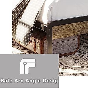 LIKIMIO Queen Bed Frame with Storage Headboard, Platform Bed Frame Queen Size with Strong Supports, More Sturdy, Noise-Free, No Box Spring Needed, Rustic Maple