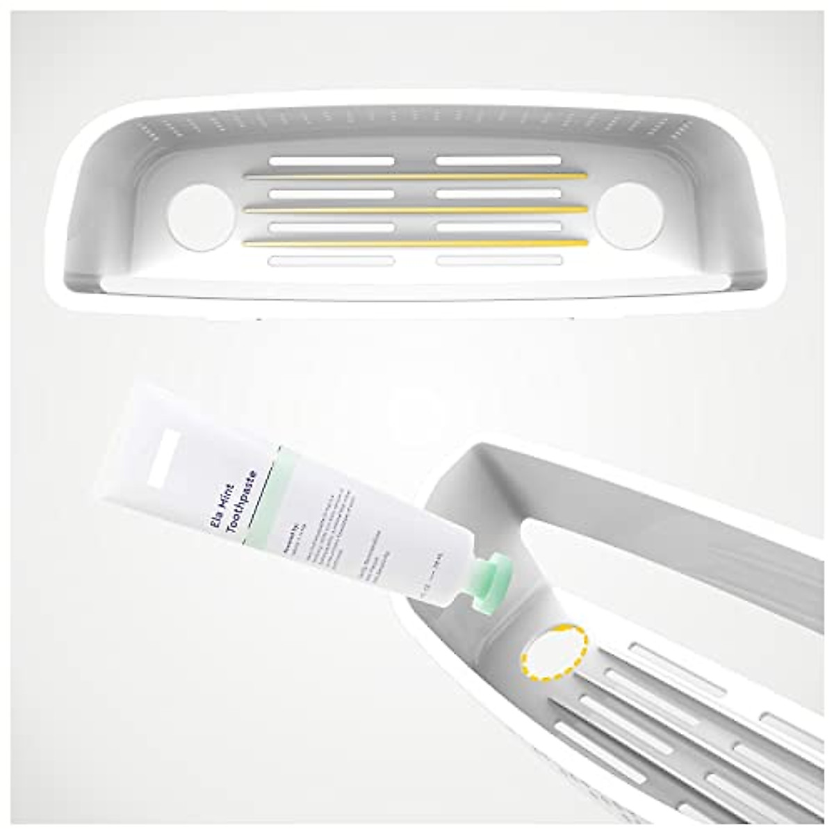 EMT ETRENDS Plastic Shower Caddy over Shower Head/Door,Hanging Shower Caddy, 2 in 1 Adjustable Shower Organizer,Rust Resistant No Drilling Anti-Swing Shelf for Bathware (4 suction cup, White)