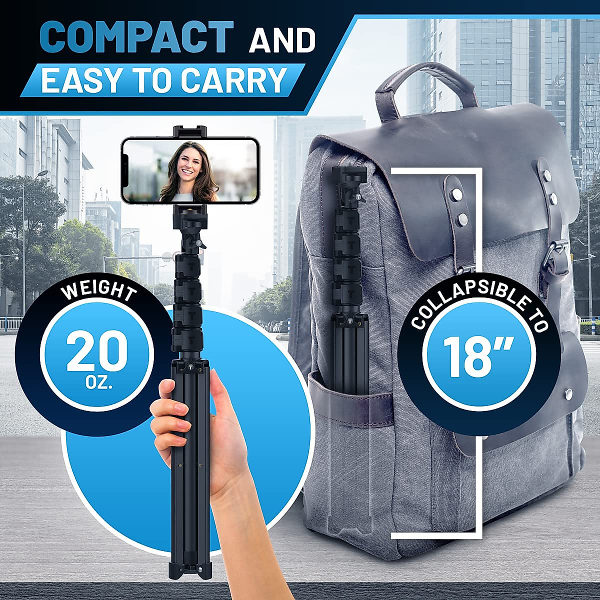 Texlar 60" Phone Tripod Stand for iPhone and iPad - Includes Wireless Remote, Cell Phone and Tablet Holders - for Camera Video Recording, Travel - T60 Pro Selfie Stick Tripod