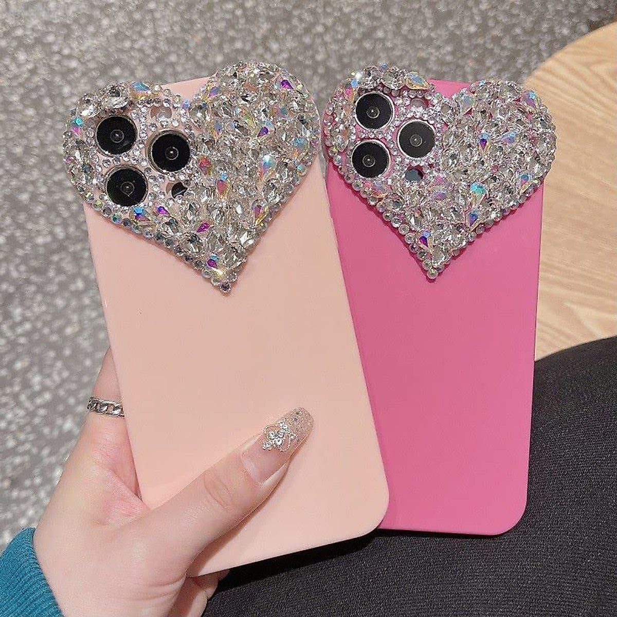IAIYOXI Cute 3D Glitter Case for iPhone 14 Pro Max, Sparkling Aesthetic Heart Gems Bling Case, Pretty Shine Colorful Diamond Soft TPU Bumper Case for Women Girl-iPhone 14 Pro Max, White