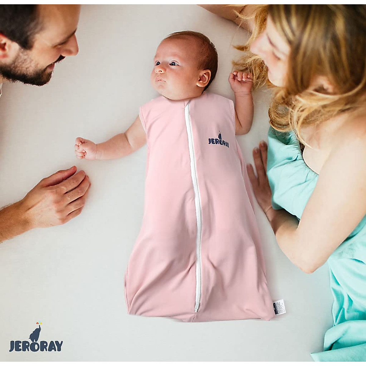 Jeroray Wearable Blanket-Stretchy Sleeping Bag,(0-6 Months) TOG 1.0,2-Pack,2 Way Zipper,Unisex,Deer&Solid Pink,Large