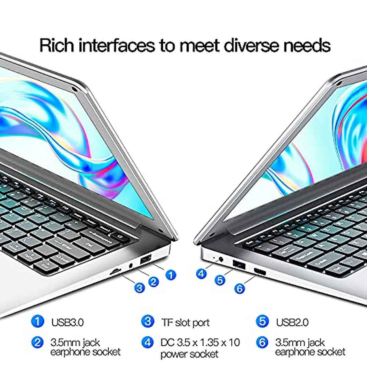 TOPOSH PC Laptop, Windows 10 Computer,14 Inch, 6GB RAM + 64GB SSD, Intel Celeron N3350, Dual-Core 1.1 GHz Graphics, WiFi Bluetooth-Silver