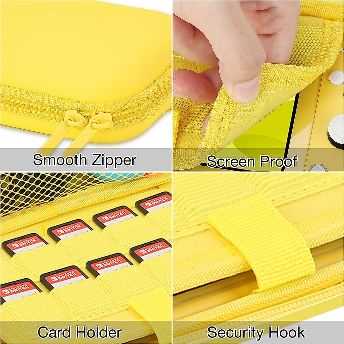 HEYSTOP Compatible with Switch Lite Carrying Case, Switch Lite Case with Soft TPU Protective Case Games Card 6 Thumb Grip Caps for Nintendo Switch Lite Accessories Kit(Yellow)