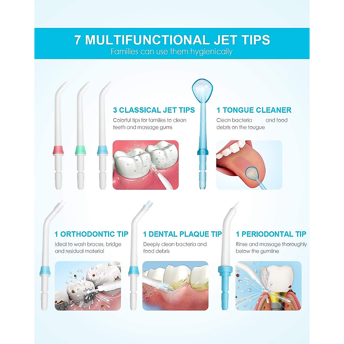 Water Flosser for Braces Teeth Cleaning, 600ML Teeth Cleaner, Professional Electric Dental Oral Irrigator with 10 Water Pressure Levels, 7 Jet Tips
