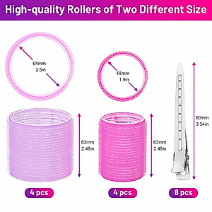 Self Grip Hair Rollers Curlers 16 Pcs Set with 8Pcs Hair Rollers 2 Sizes (4 Jumbo & 4 Large) and 8 Pcs Hair Clips for Long Medium Short Thick Fine Thin Hair Volume