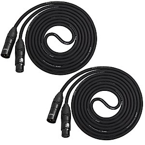 LyxPro Cable Pack: 2 Black - 10 Ft - XLR Male to Female 4-Conductor Star Quad Professional Microphone Cables. Low Noise & Sound Clarity – Road Worthy