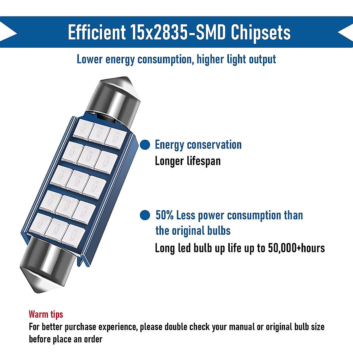 ZKFAR Pack-4 42mm LED Bulbs Extremely Bright, 3014 Chipsets 400LM for LED Interior Dome Map Door Lights Bulbs (Blue)